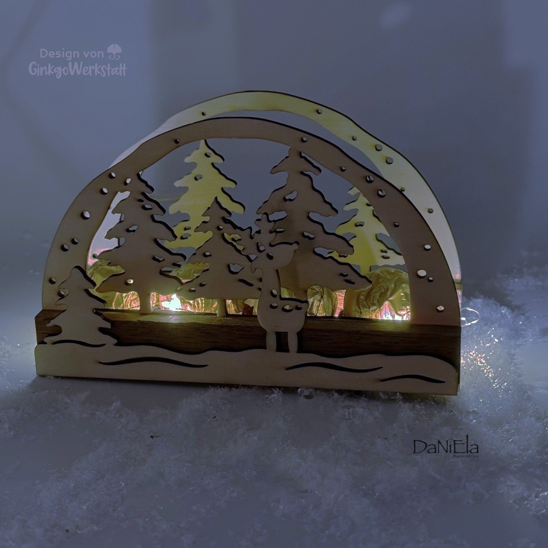 Mini-Lichterbogen "Reh im Wald" || Lichtdekoration mit Klötzchen